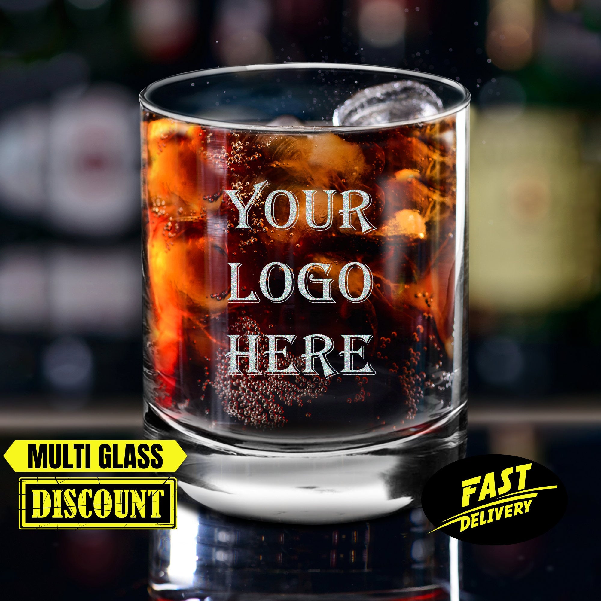 Premium Engraved Custom 12 oz Whiskey Glass, Personalized YOUR OWN LOG ...